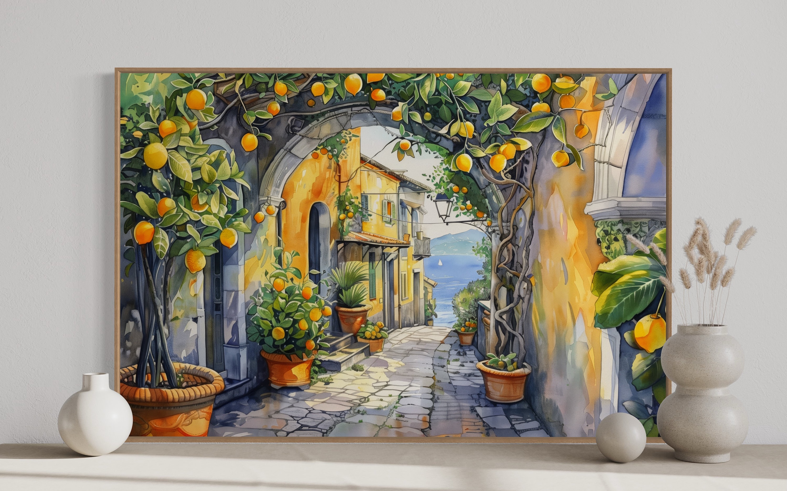 Amalfi Lemon Tree Breeze: Panoramic Italian Street Scene Art Print ...