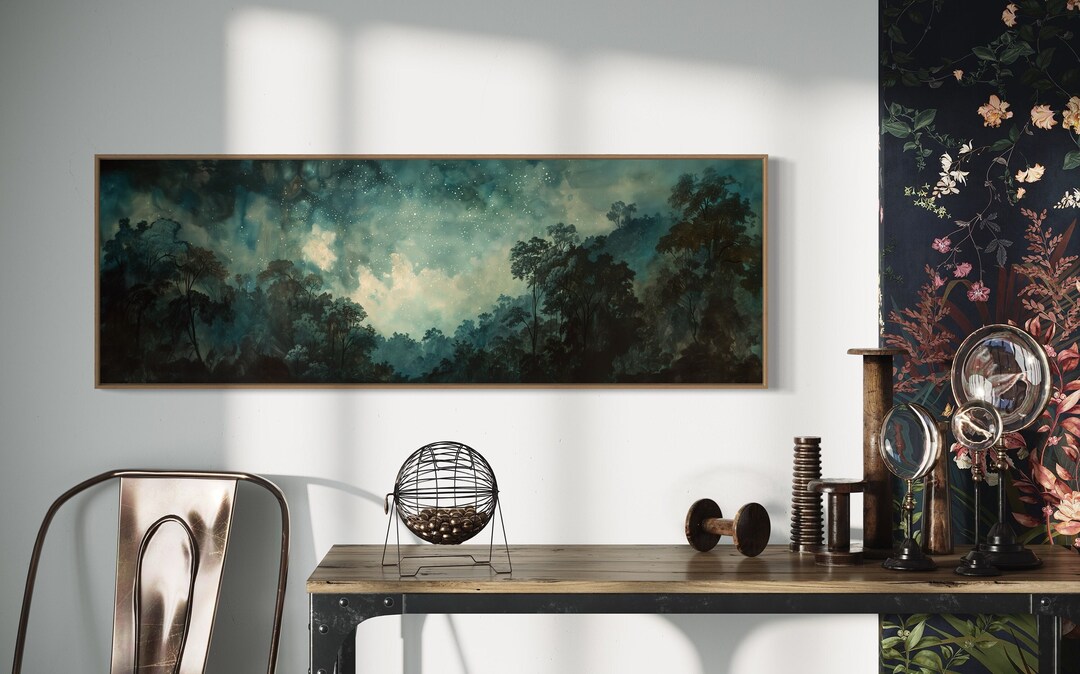Enchanted Starry Night Forest - Mystical Panoramic Print for Above Bed ...