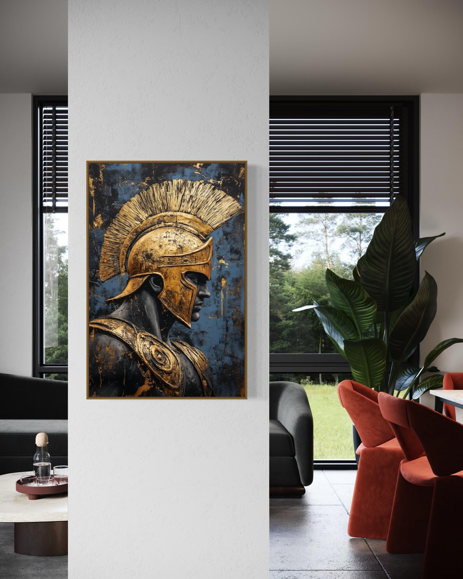 Spartan Warrior Art Print - Bold Gold Helmet Canvas, Ancient Warrior ...