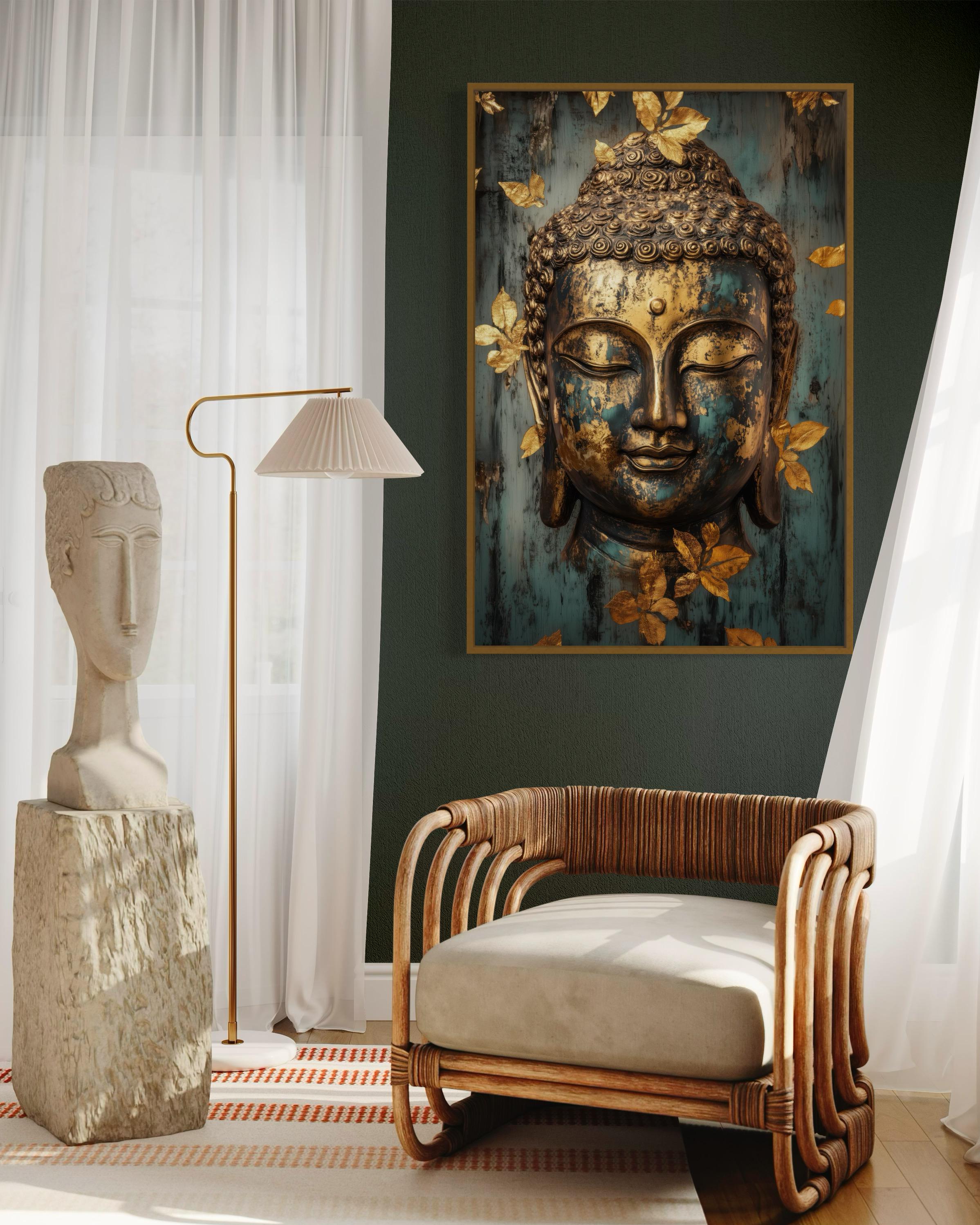 Gold Buddha Among Fall Leaves - Buddha Wall Art for Yoga Studio Decor ...