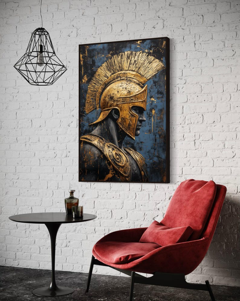 Spartan Warrior Art Print - Bold Gold Helmet Canvas, Ancient Warrior ...