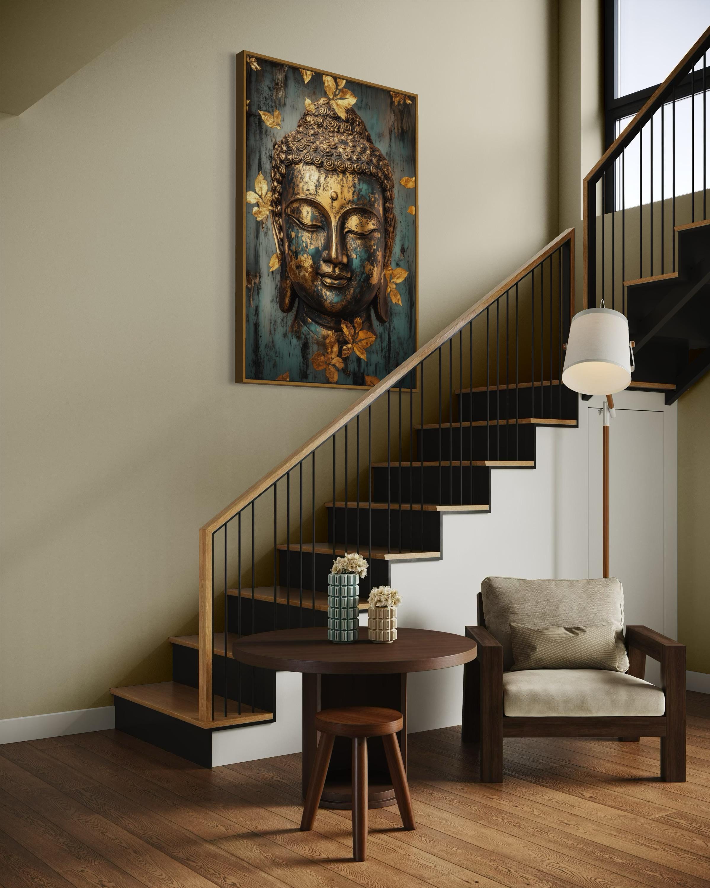 Gold Buddha Among Fall Leaves - Buddha Wall Art for Yoga Studio Decor ...