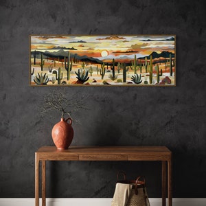 Boho Desert Sunset - Panoramic Cactus Landscape Print, Colorful Boho ...