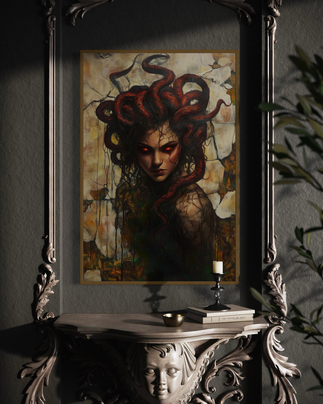 Medusa Wall Art Canvas – Dark Fantasy Gorgon Print, Ancient ...