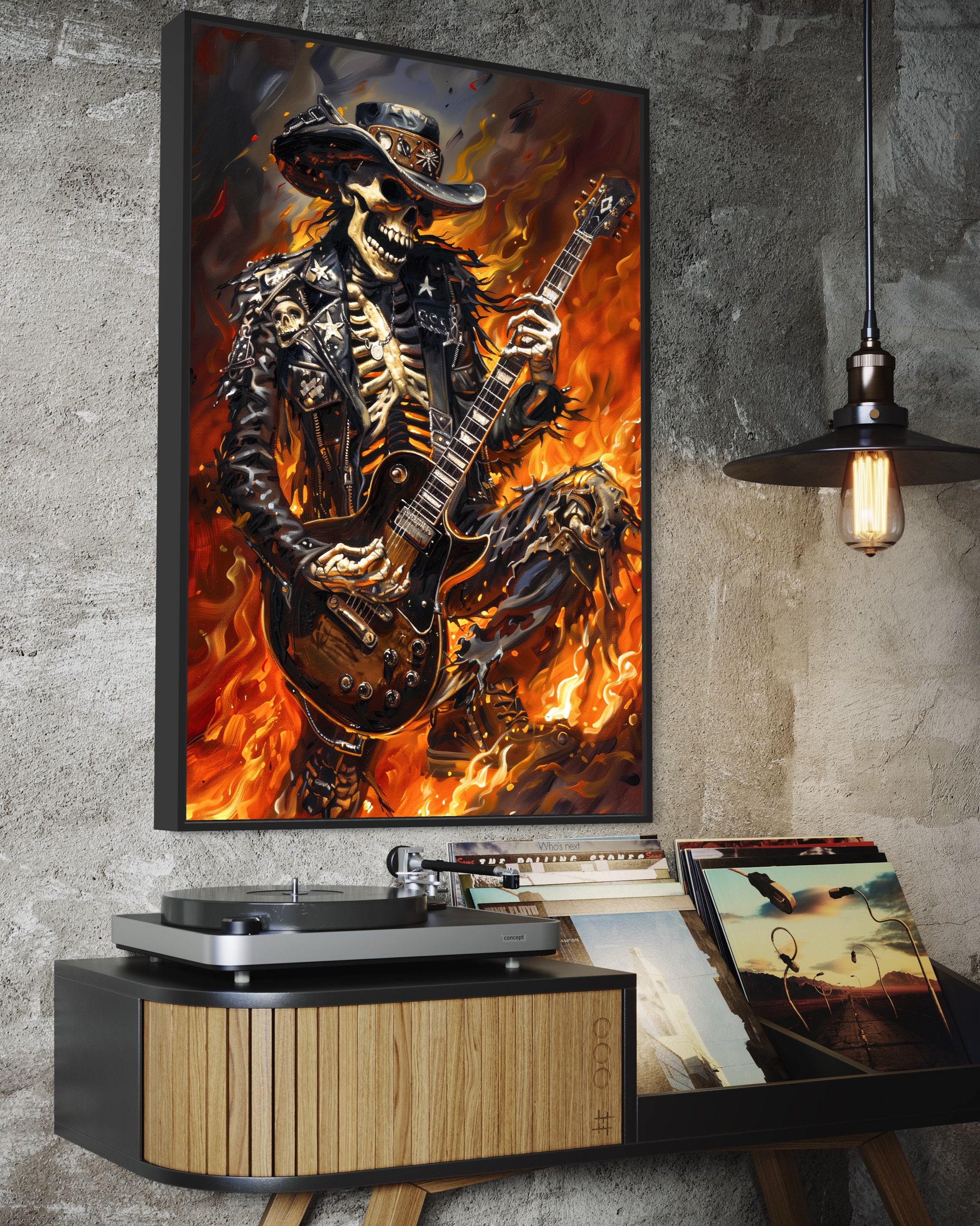 Rock Legend - Skeleton Guitarist Painting Print, Gothic Rock N Roll ...