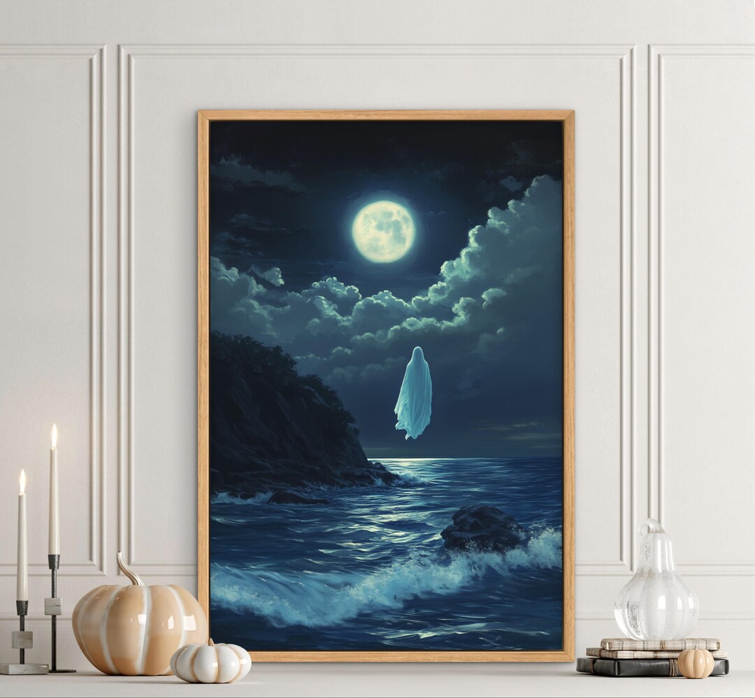 Haunted Seascape Ghost Art Print - Gothic Moonlight Ocean Wall Decor ...