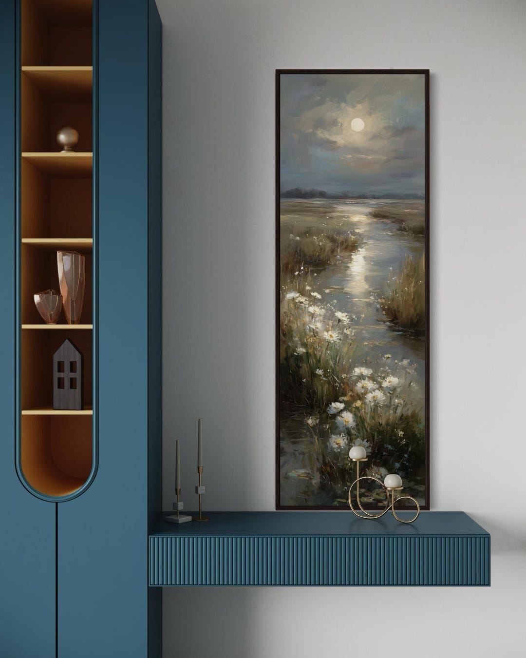 Moonlit Marsh Art Print – Peaceful River & Wildflower Painting PRINT ...