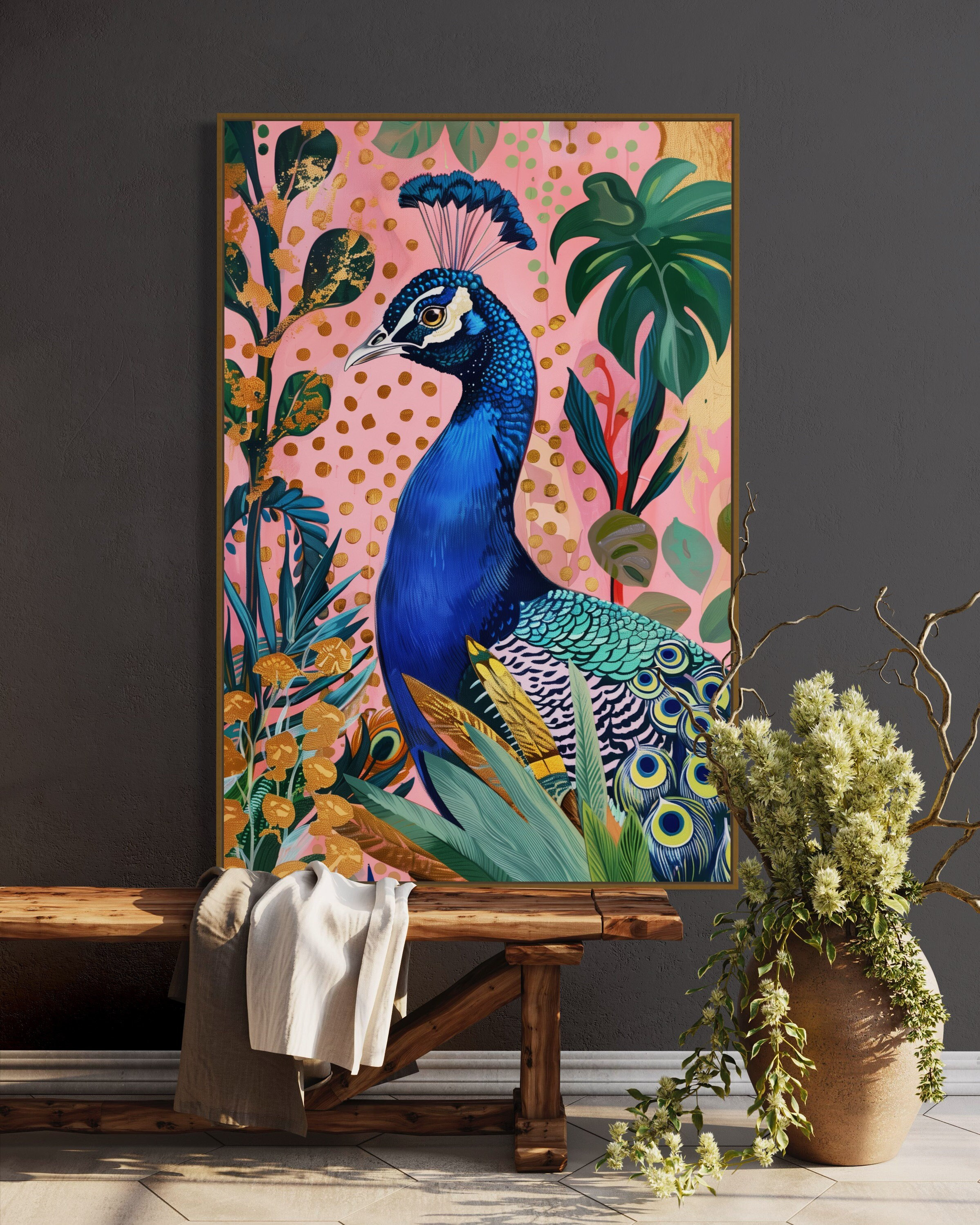Vibrant Tropics: Exotic Blue Peacock Canvas Art Color Pop Peacock ...