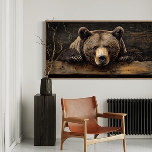 Grizzly Bear Rustic Wall Art – Wilderness Elegance for Above Bed or ...