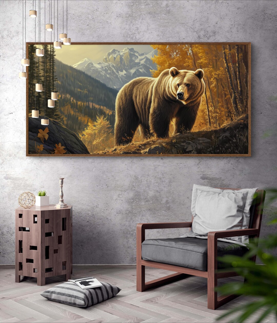 Rustic Grizzly Bear Panoramic Wall Art - Elegant Wilderness Art for ...