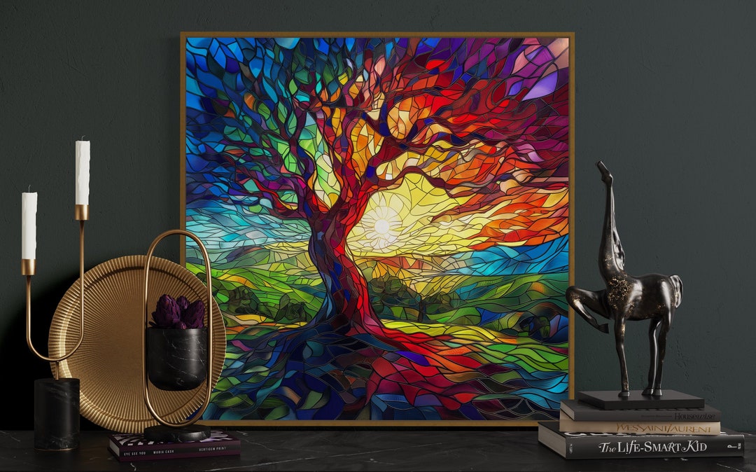 Kaleidoscope Tree: Vivid Tree of Life Mosaic Print - Designer Wall Art ...