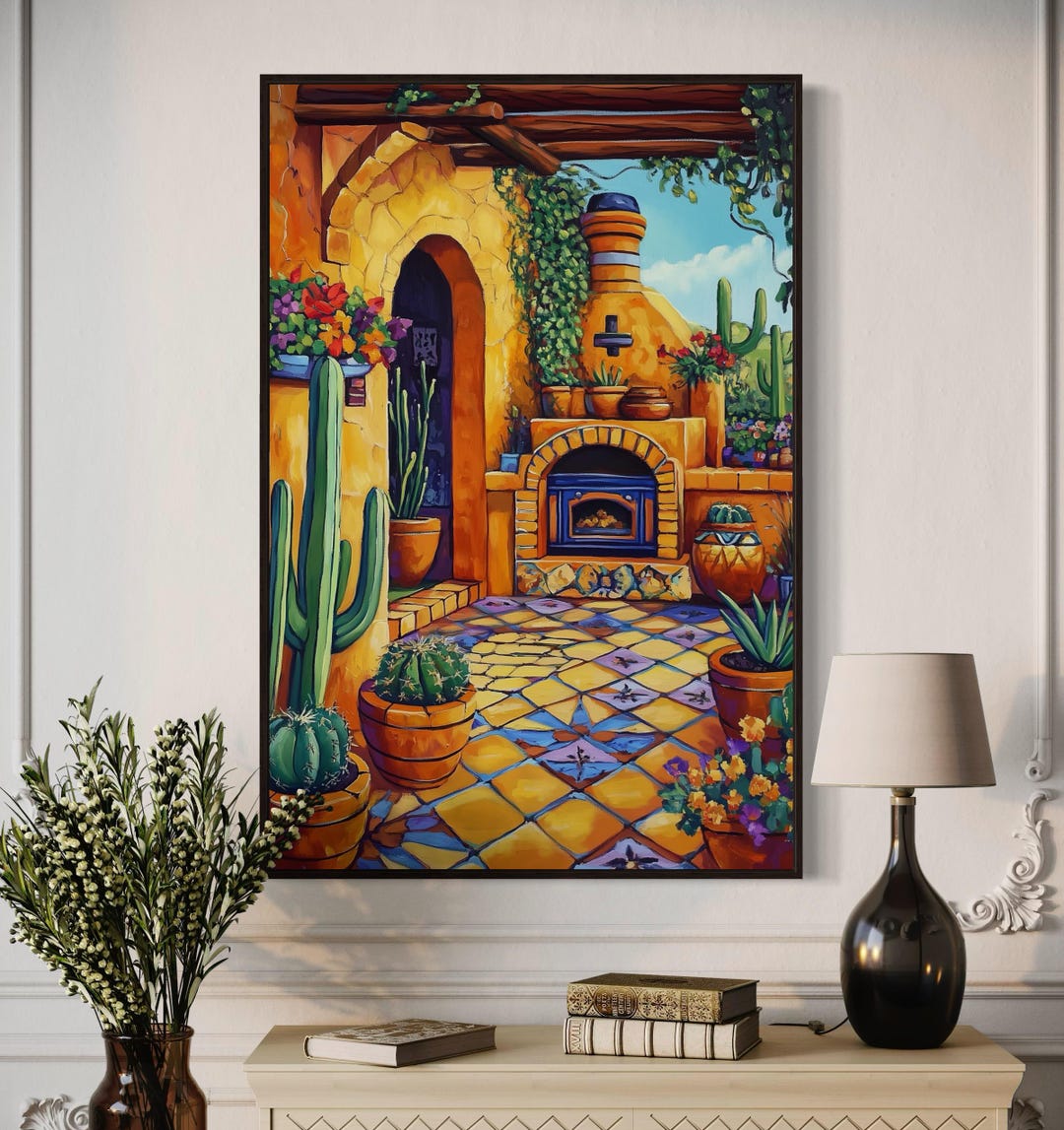 Mexican Outdoor Kitchen Canvas – Rustic Patio Art Print, Boho Hacienda ...