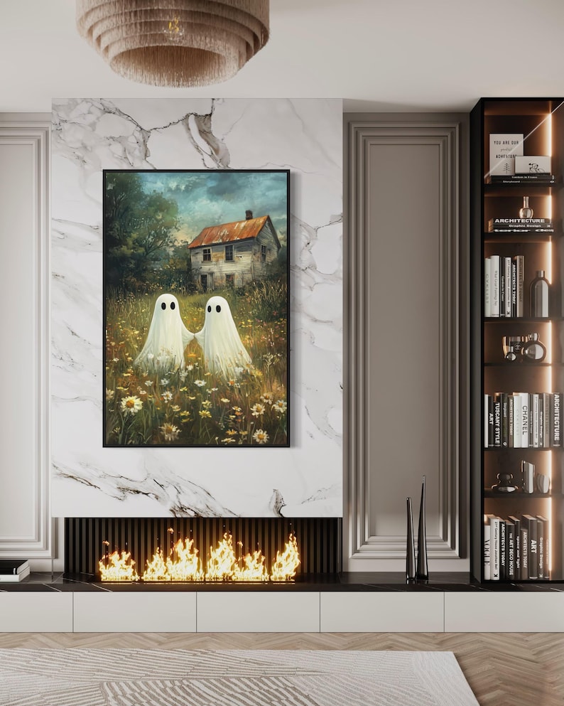 Cute Ghosts in Wildflower Field - Spooky Halloween Art Print for Cozy ...