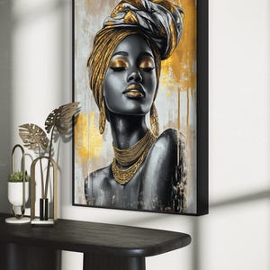 Luxury Black and Gold African Queen Art Print - Afrocentric Decor for ...