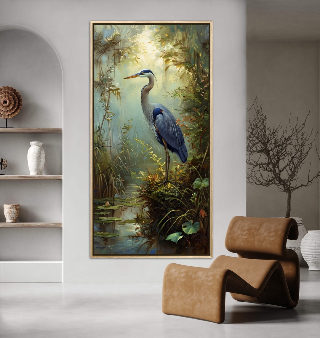 Blue Heron Art - Bird Art, Muted Colors, Blue Heron Painting Print ...