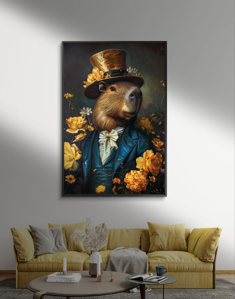 Gentleman Capybara - Victorian Artwork With Dark Floral Print ...