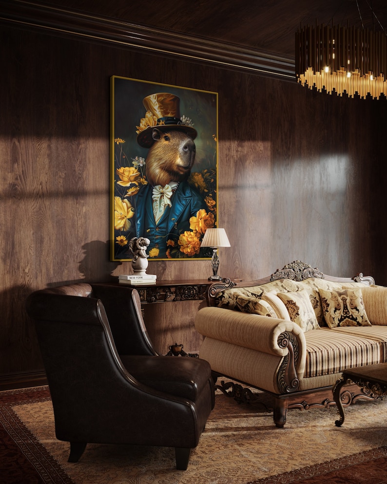 Gentleman Capybara - Victorian Artwork With Dark Floral Print ...