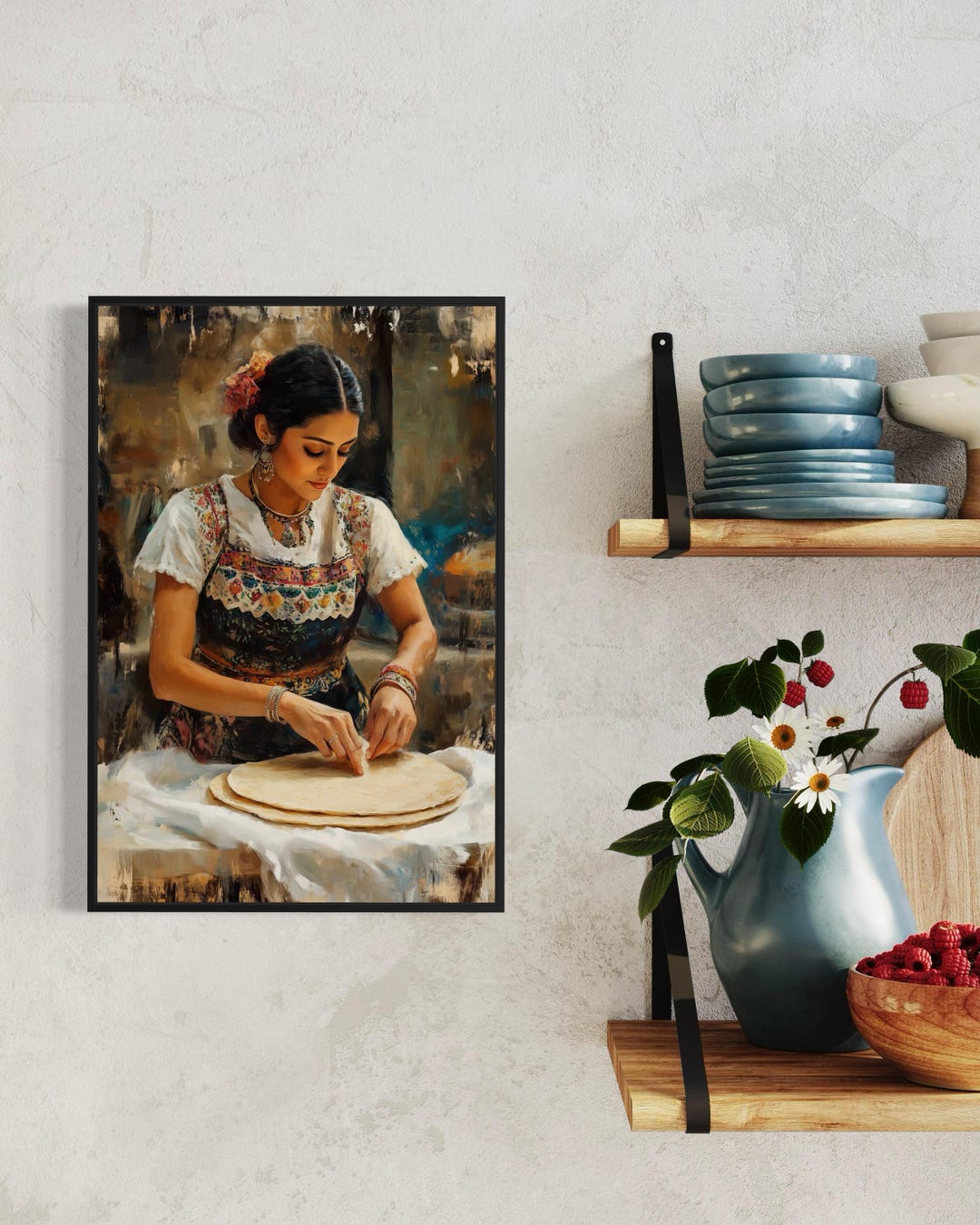 Mexican Woman Making Tortillas Art Print – Traditional Heritage Kitchen ...