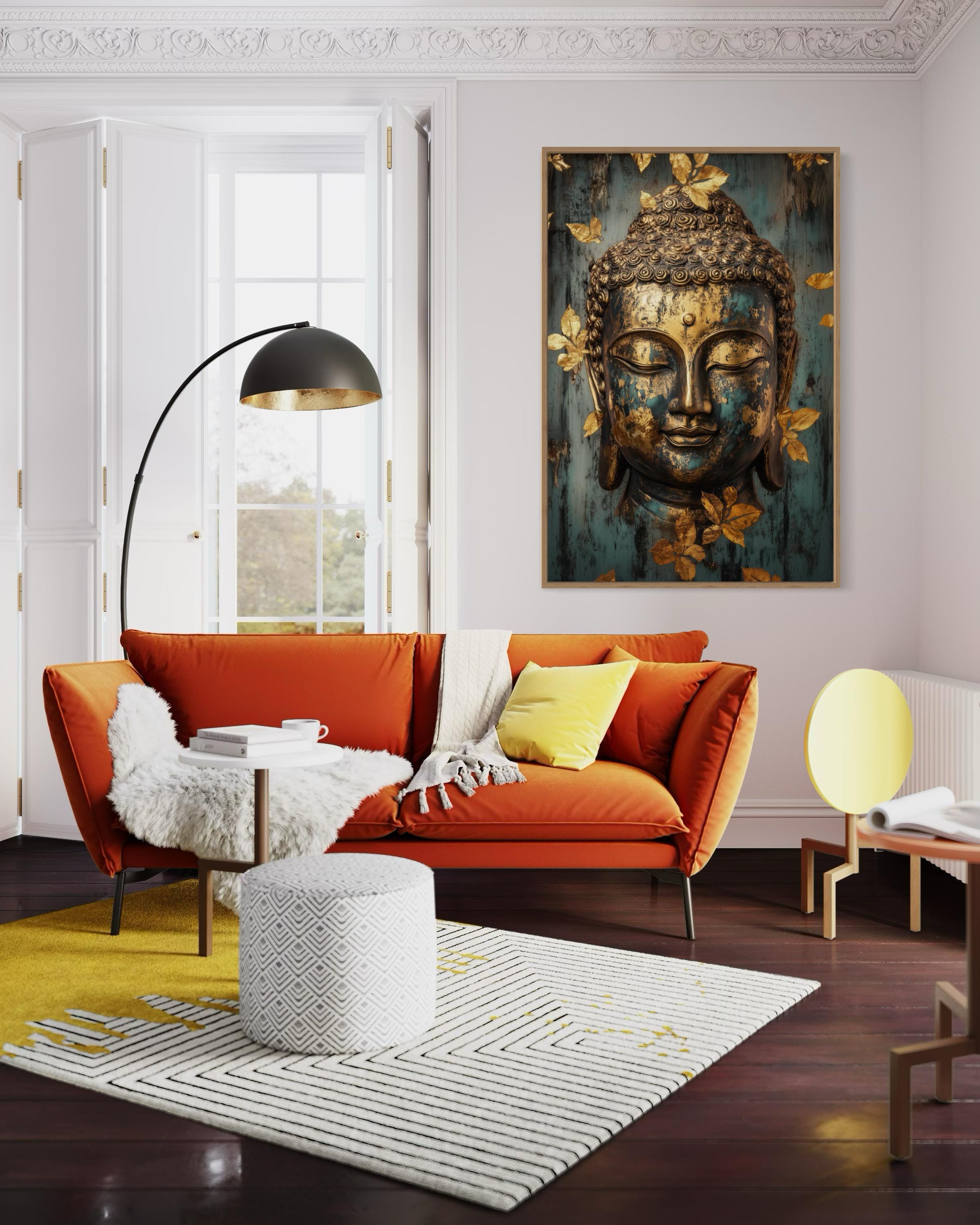Gold Buddha Among Fall Leaves - Buddha Wall Art for Yoga Studio Decor ...