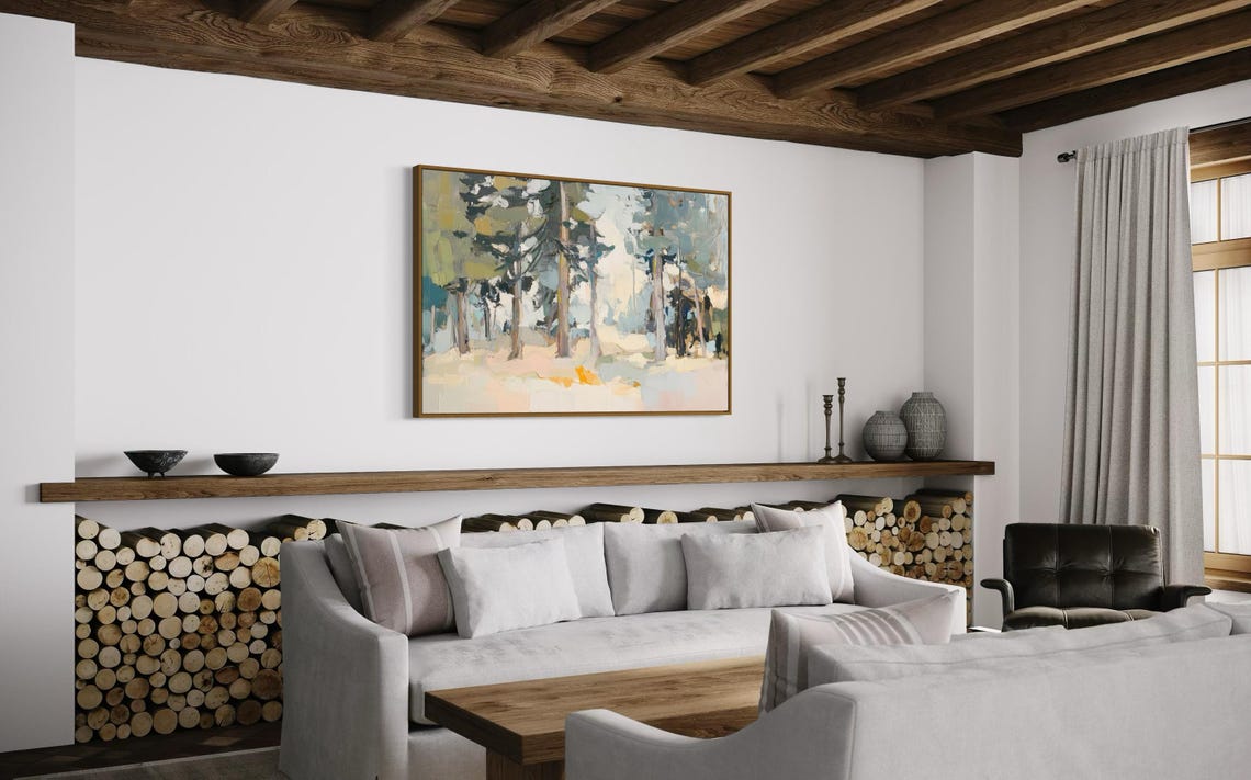 Impressionist Pine Tree Wall Art - Elegant Abstract Forest Canvas With ...