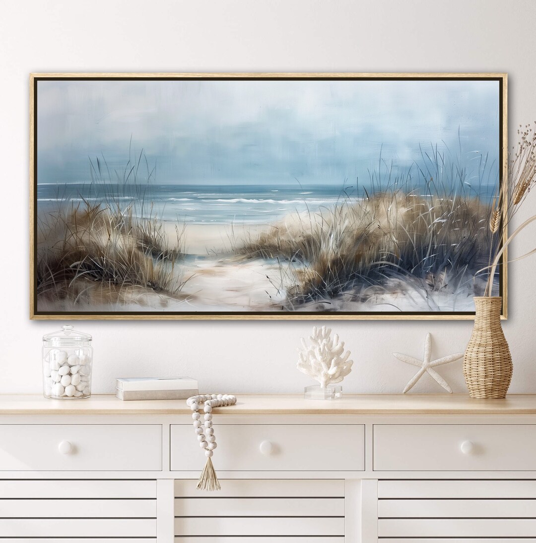 Seashore Whisper: Somber Sky and Blue Water - Beach Grass Print for ...