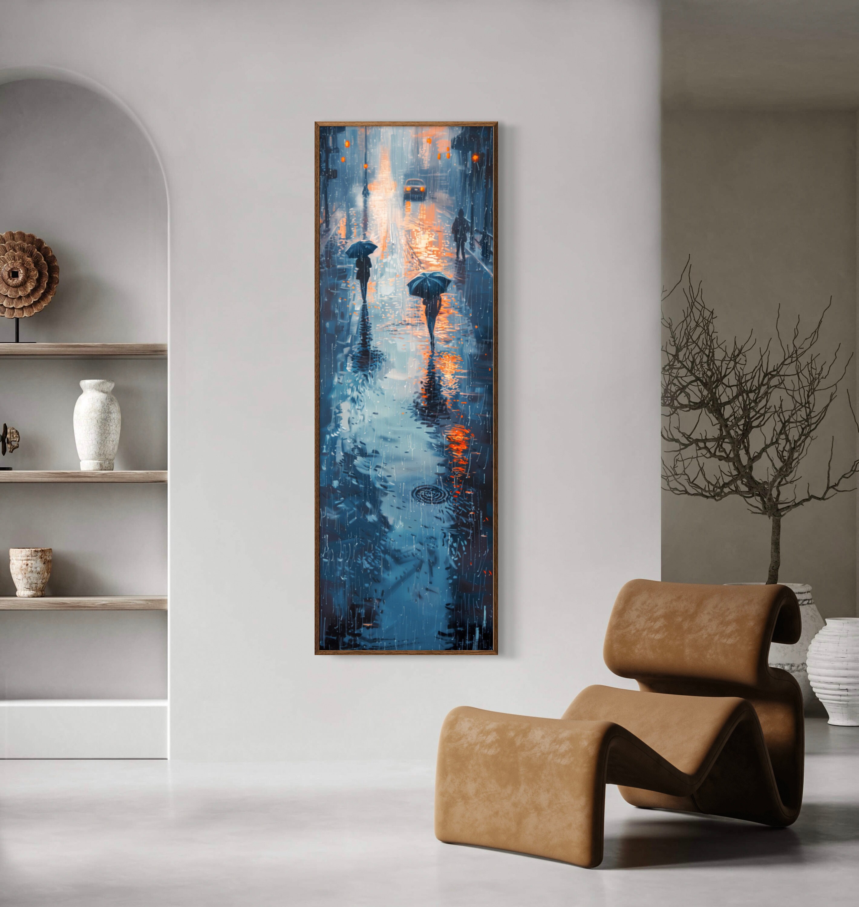 Rainy Cityscape Vertical Urban Rain Wall Art Print, Narrow Wall Art ...