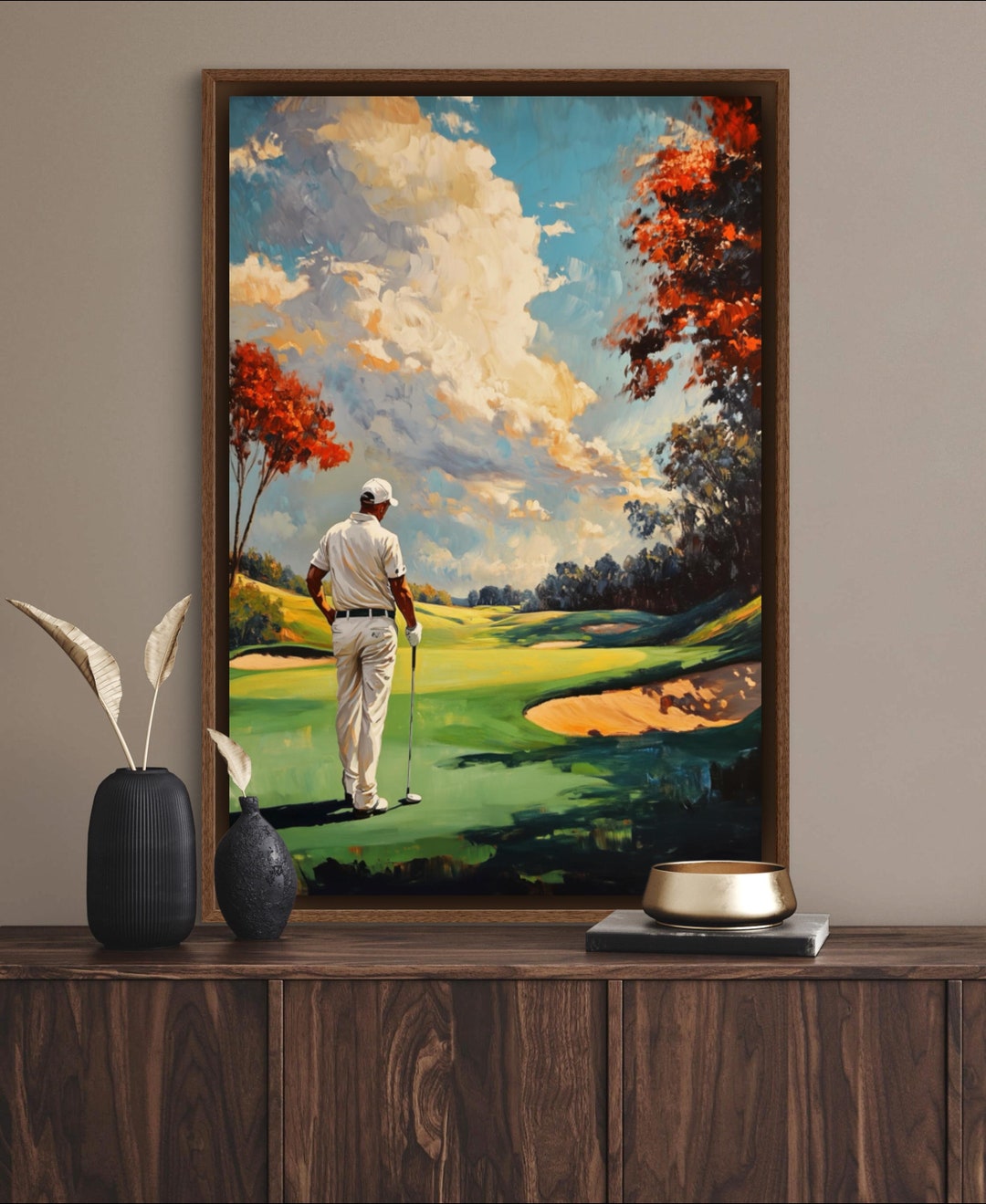 Vibrant Golf Course Art - Atmospheric Golf Player Painting Print for ...