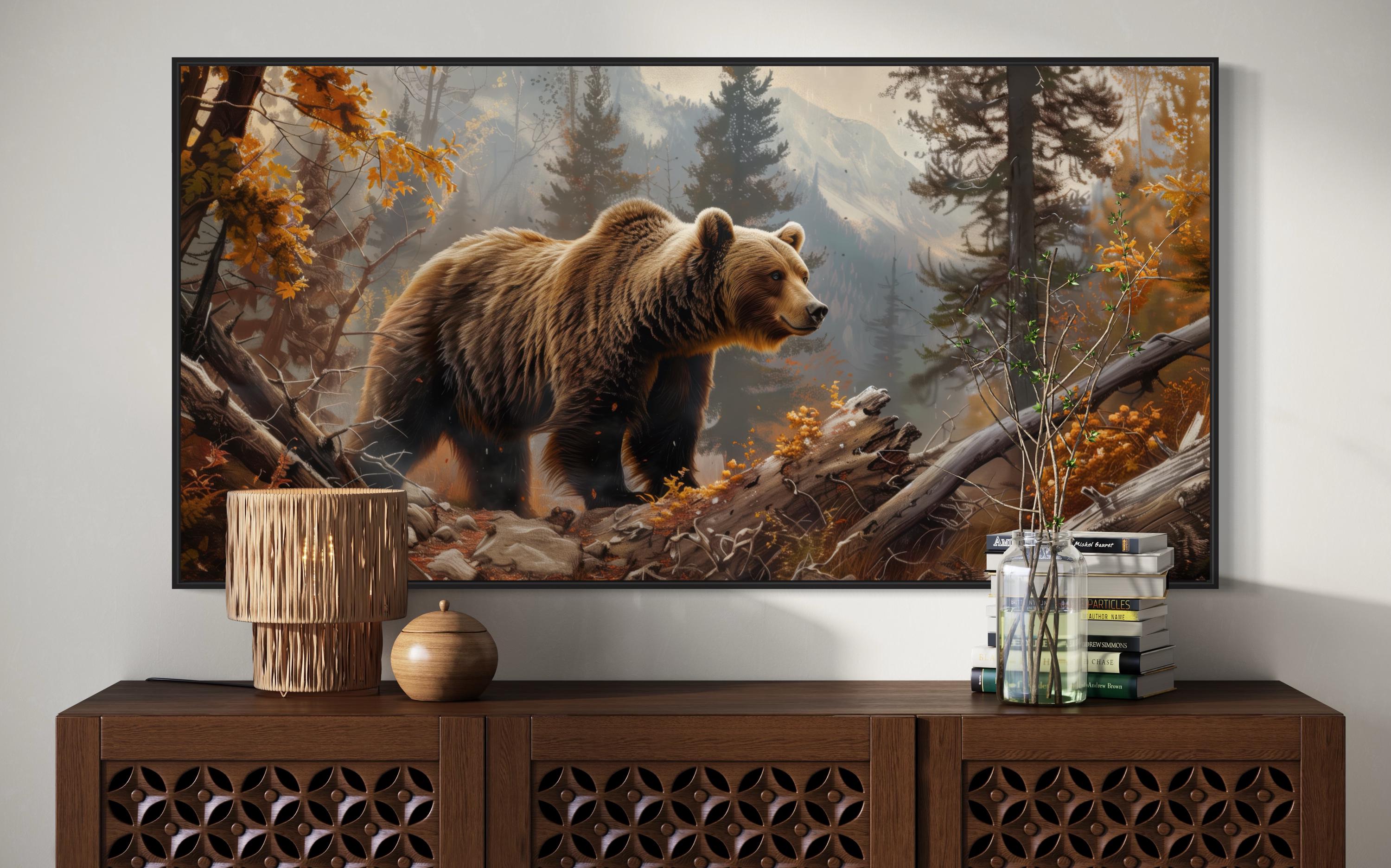Rustic Elegance: Panoramic Grizzly Bear Wilderness Art – Majestic Bear ...