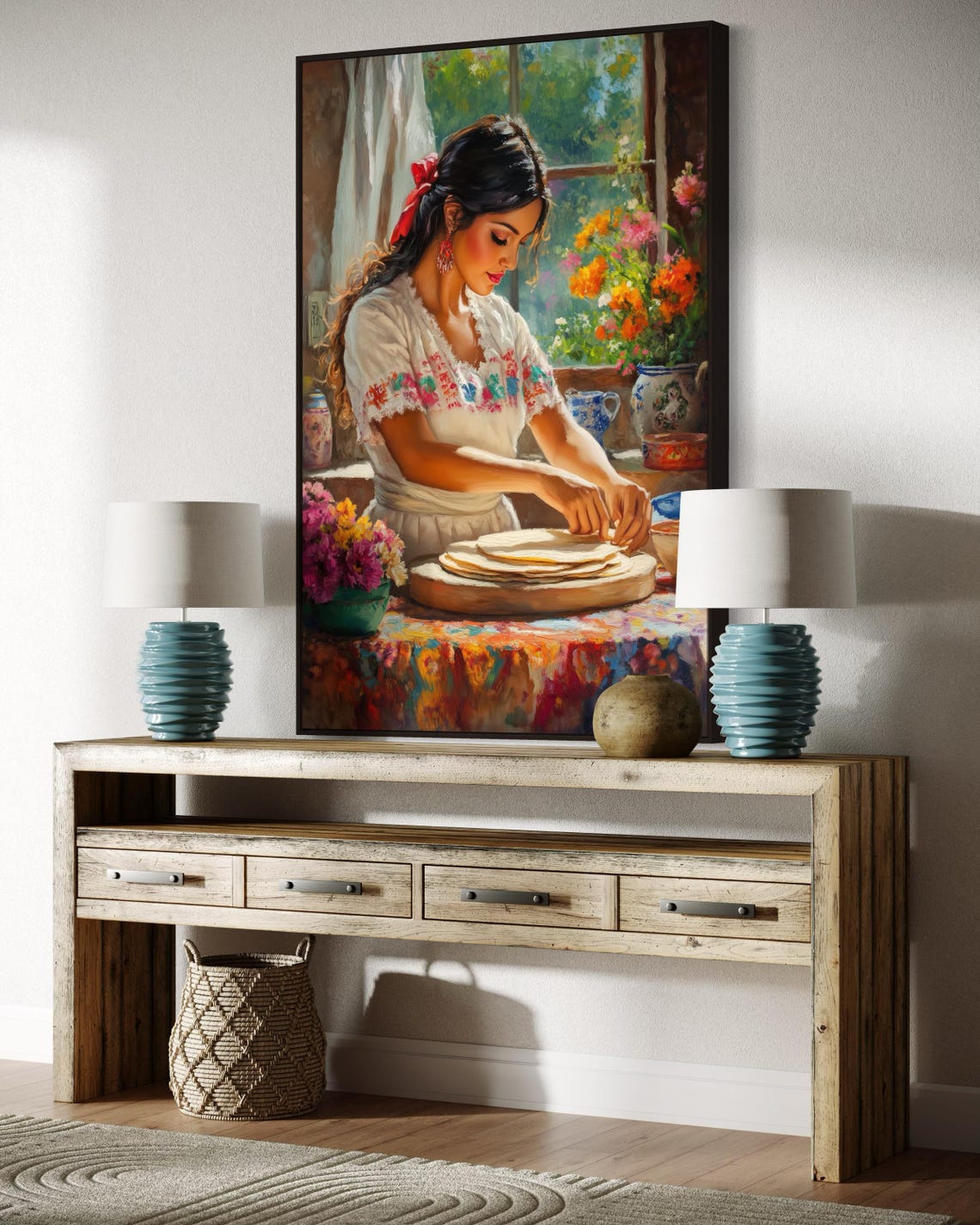 Mexican Kitchen Wall Art - Vibrant Tortilla-making Canvas Print, Rustic ...