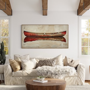 Vintage Canoe Art - Rustic Wall Decor, Relaxing Nautical Print for Lake ...