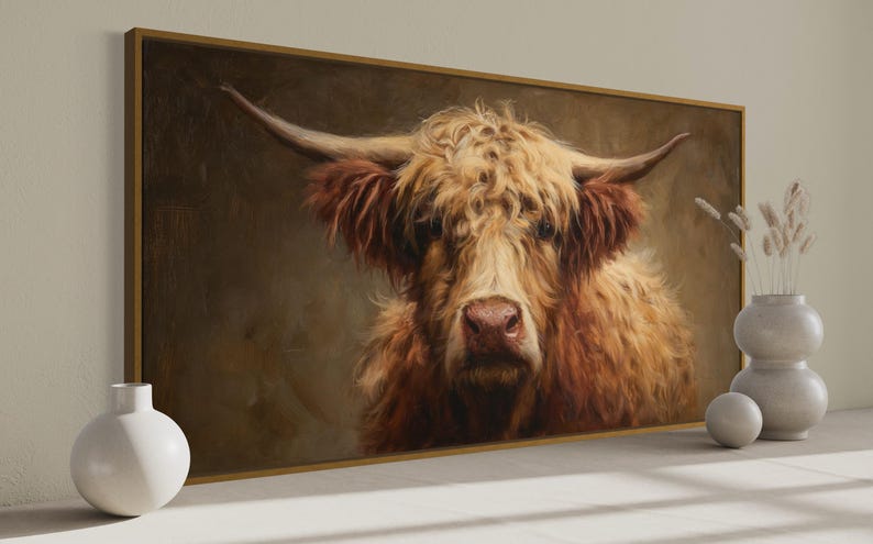 Highland Cow Art Print – Shaggy Rustic Farmhouse Wall Decor, Western ...