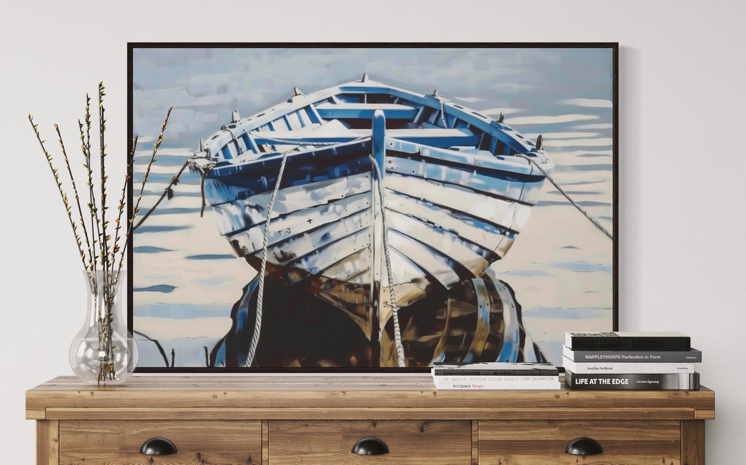 Rustic Wooden Boat Art - Relaxing Boat Artwork Print for Rustic Coastal ...