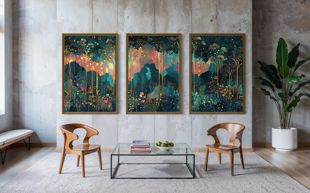 Rainforest Abstract Wall Art Set – Botanical Triptych Jungle Print on ...