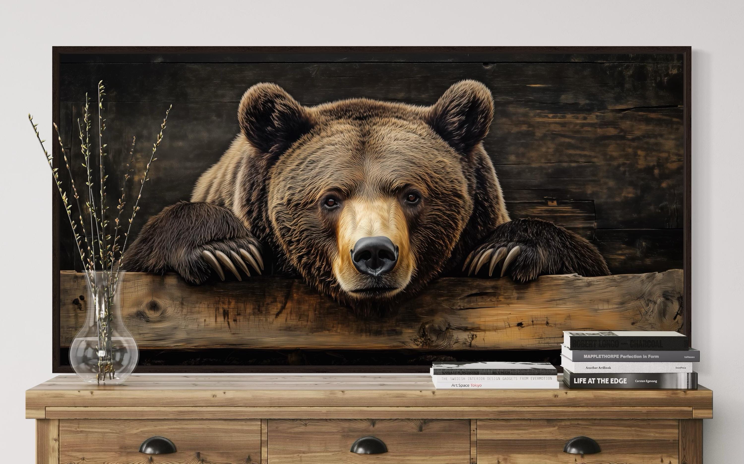 Grizzly Bear Rustic Wall Art – Wilderness Elegance for Above Bed or ...