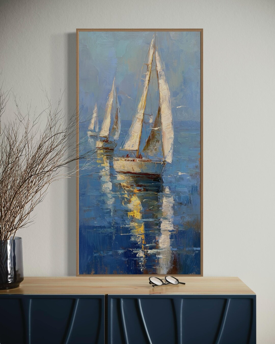 Sailboat Wall Art Print – Nautical Seascape Painting, Coastal Beach ...