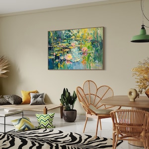 Impressionist Water Lily Art - Modern Vibrant Lake House Wall Art ...