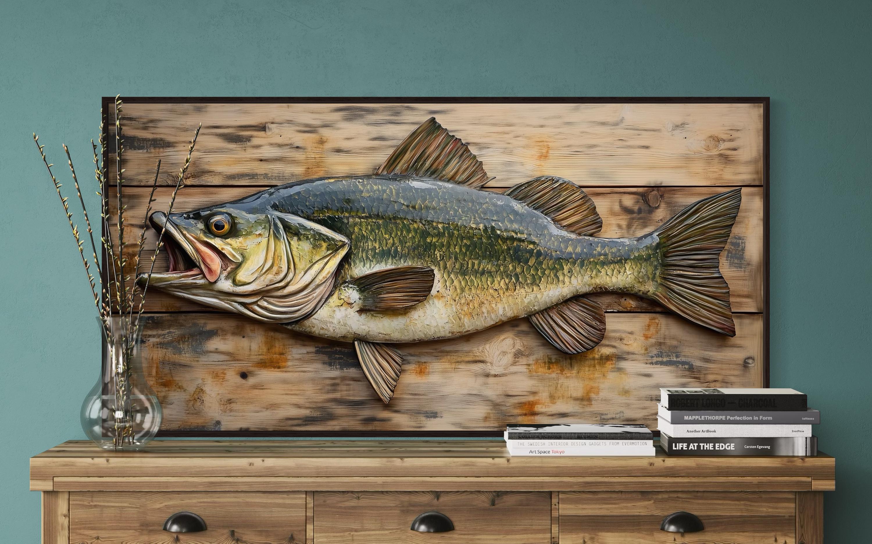 Bass Wall Art Print – Largemouth Bass Painting, Rustic Fishing Decor ...