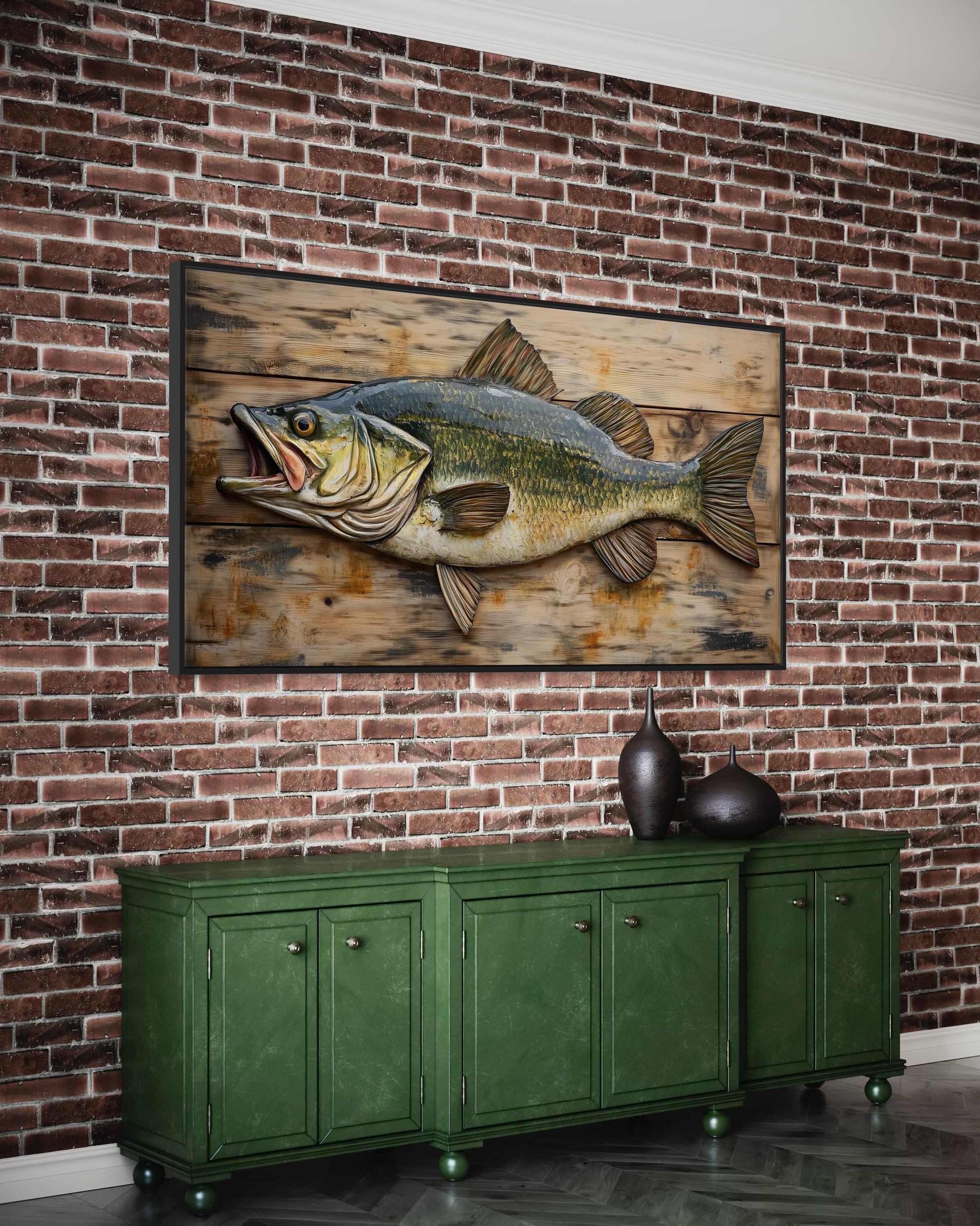 Bass Wall Art Print – Largemouth Bass Painting, Rustic Fishing Decor ...