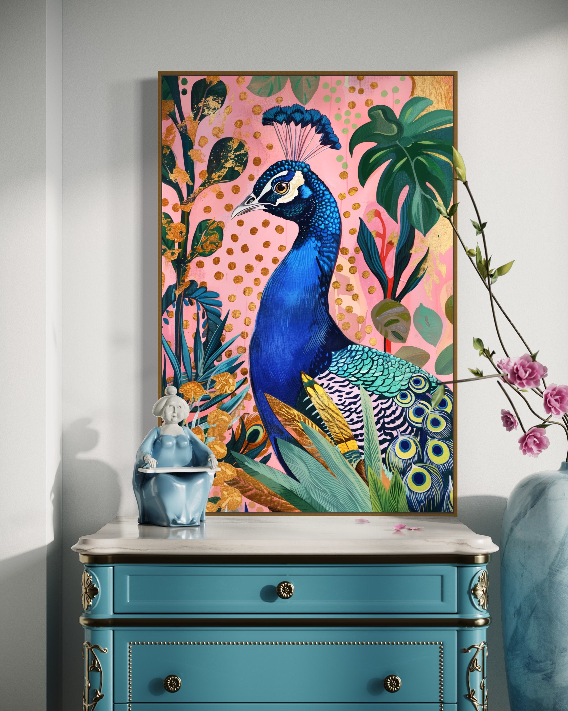 Vibrant Tropics: Exotic Blue Peacock Canvas Art Color Pop Peacock ...