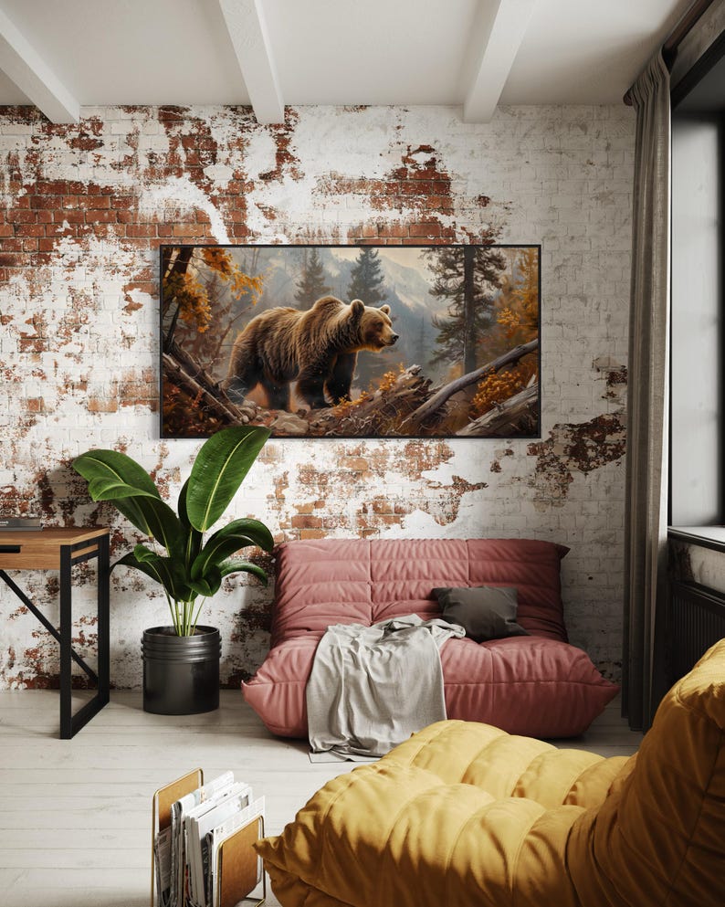 Rustic Elegance: Panoramic Grizzly Bear Wilderness Art – Majestic Bear ...