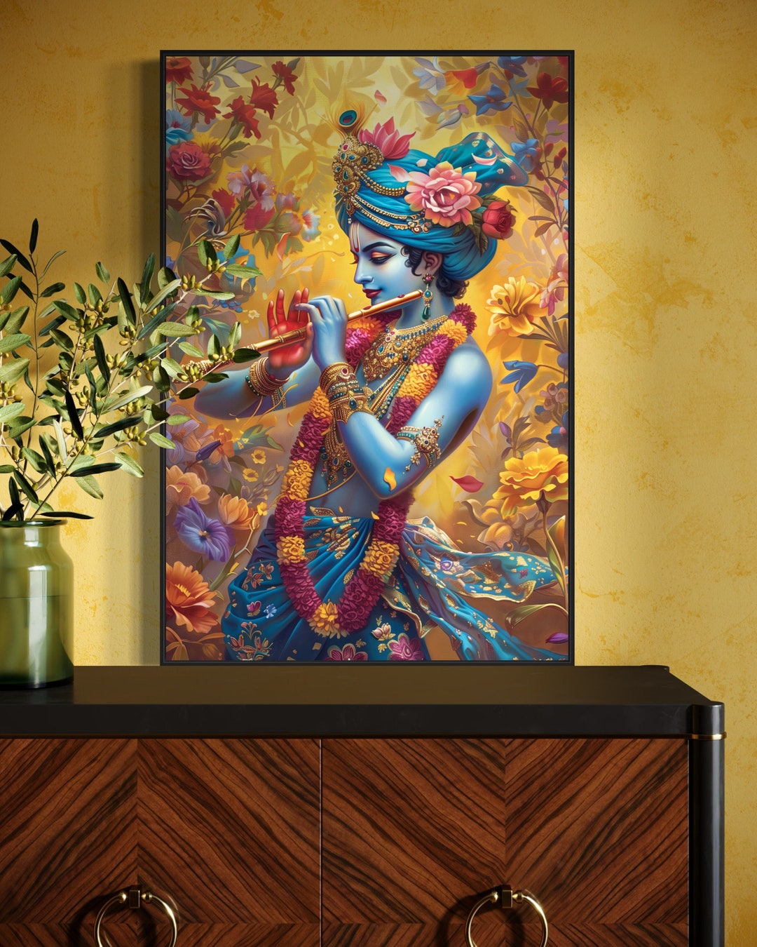 Divine Melody: Lord Krishna Canvas Art Print - Spiritual Poster for ...