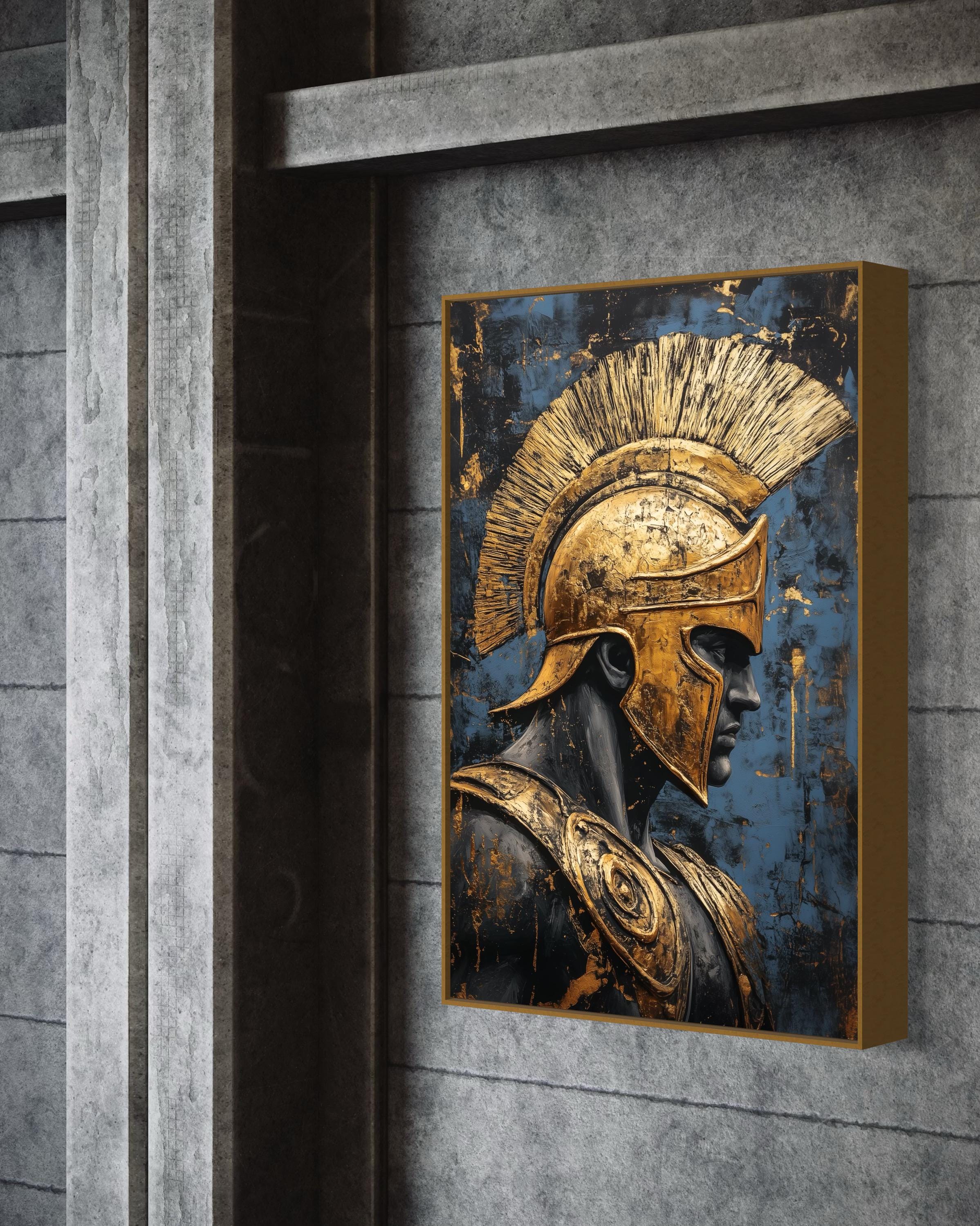 Spartan Warrior Art Print - Bold Gold Helmet Canvas, Ancient Warrior ...