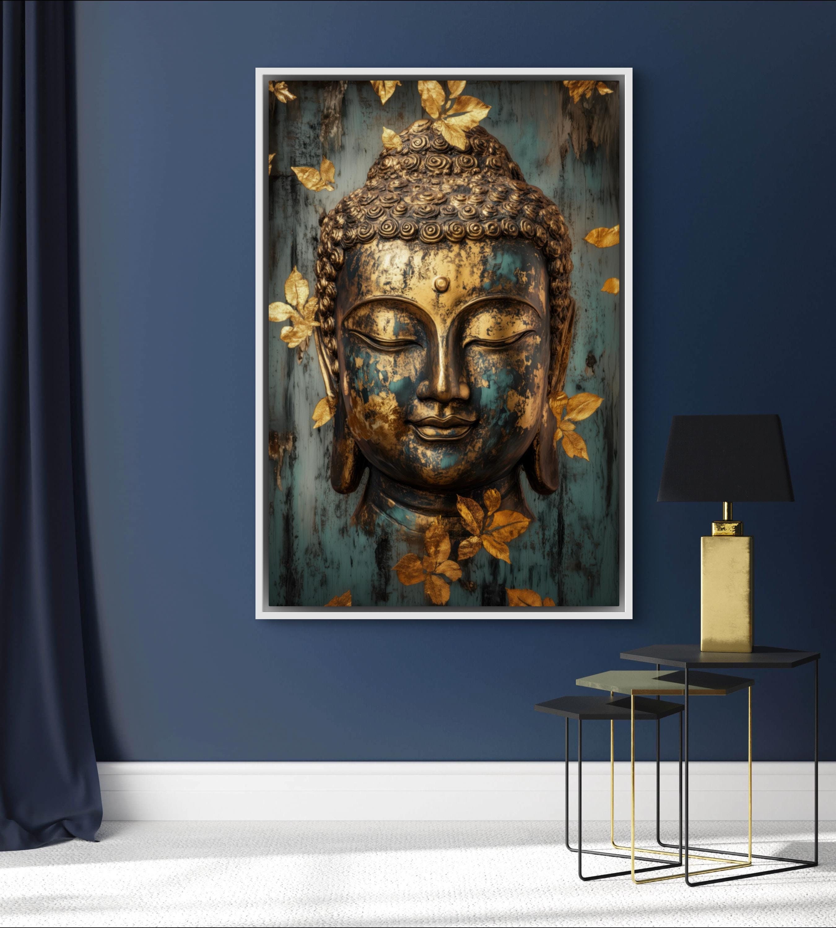 Gold Buddha Among Fall Leaves - Buddha Wall Art for Yoga Studio Decor ...