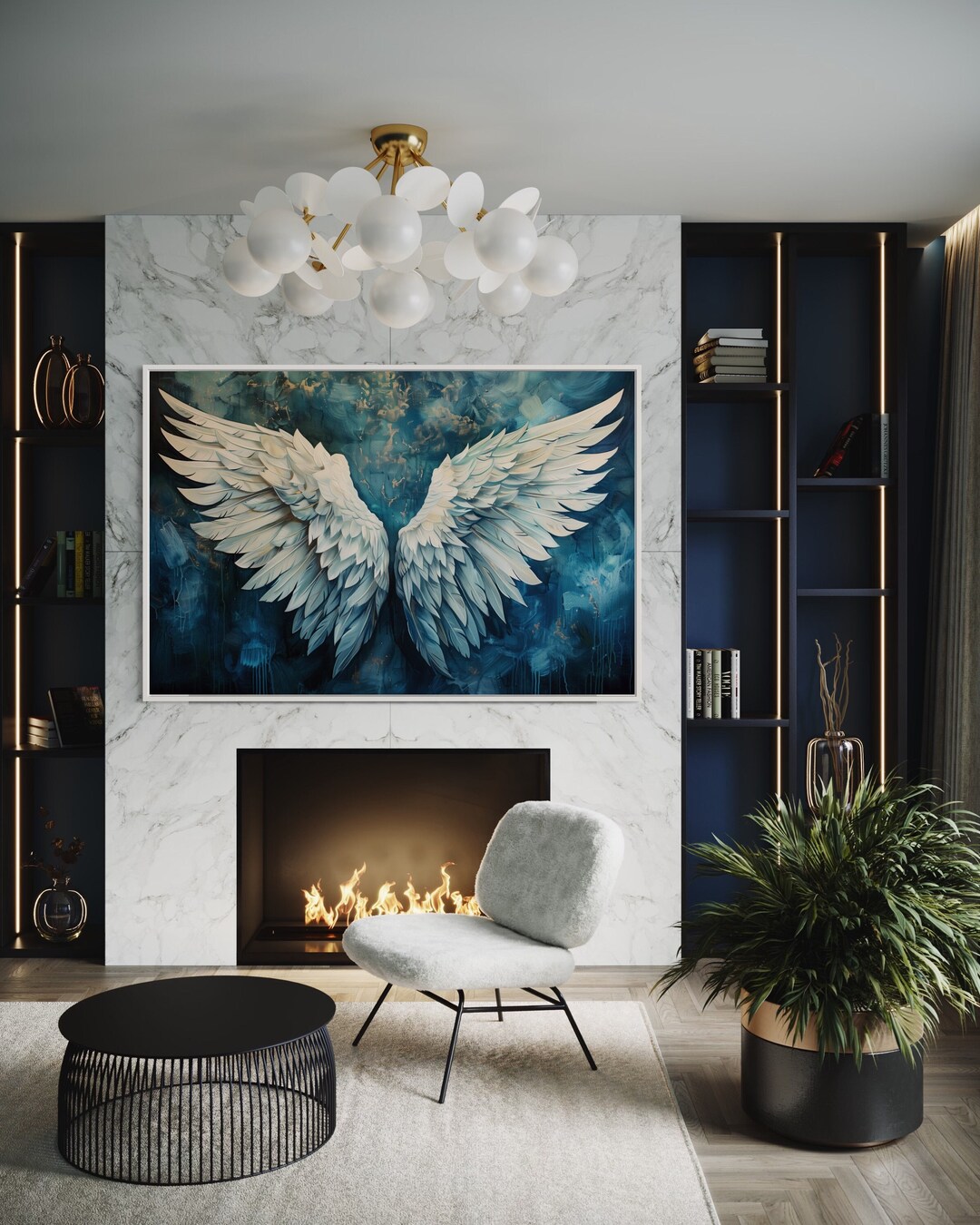 Heavenly White Angel Wings Canvas - Ethereal Modern Abstract Art, Dark ...