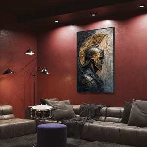 Spartan Warrior Wall Art - Bold Greek Mythology Canvas Print With Gold ...