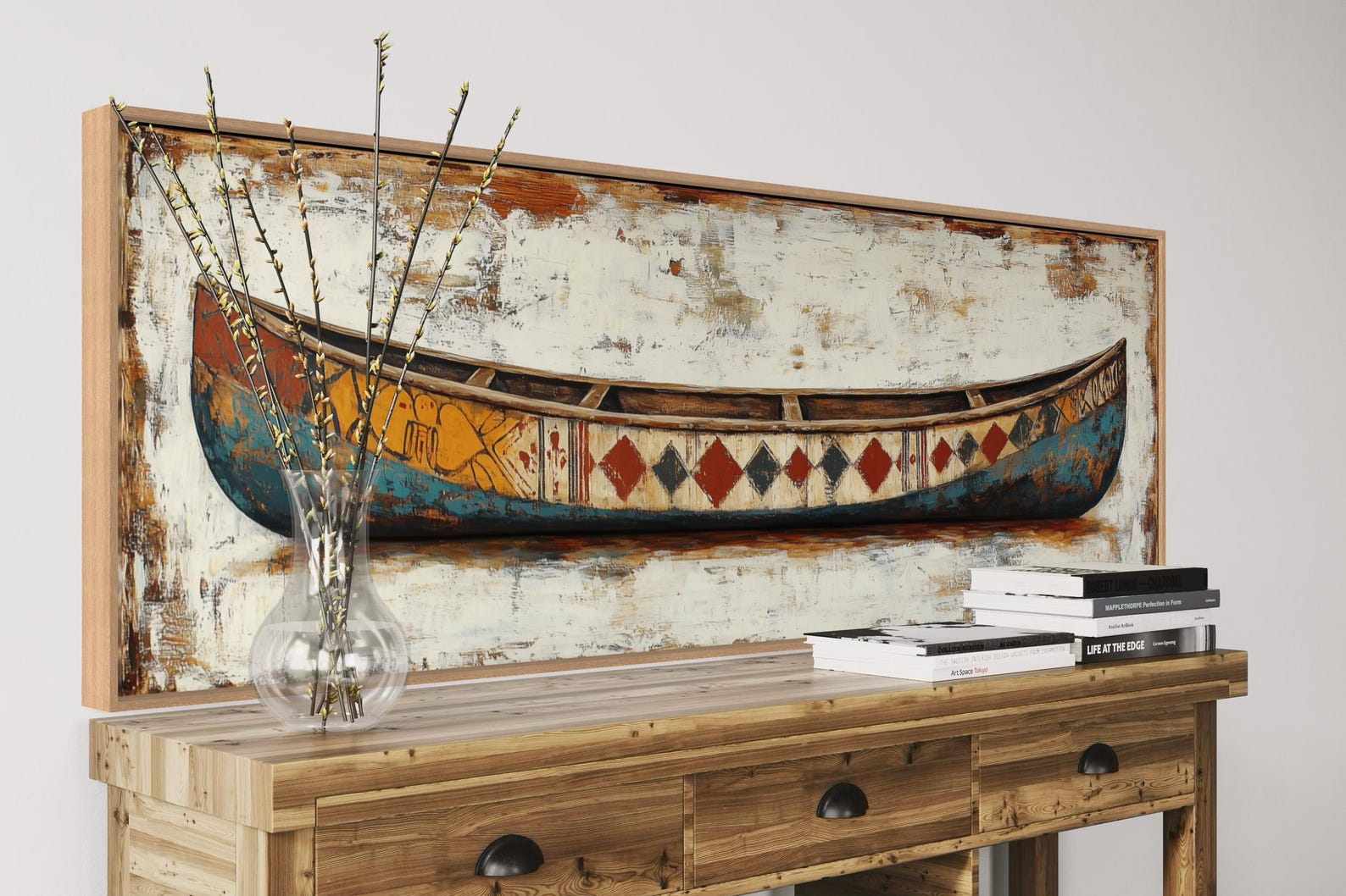 Vintage American Indian Canoe - Rustic Maritime Wall Art Print With ...