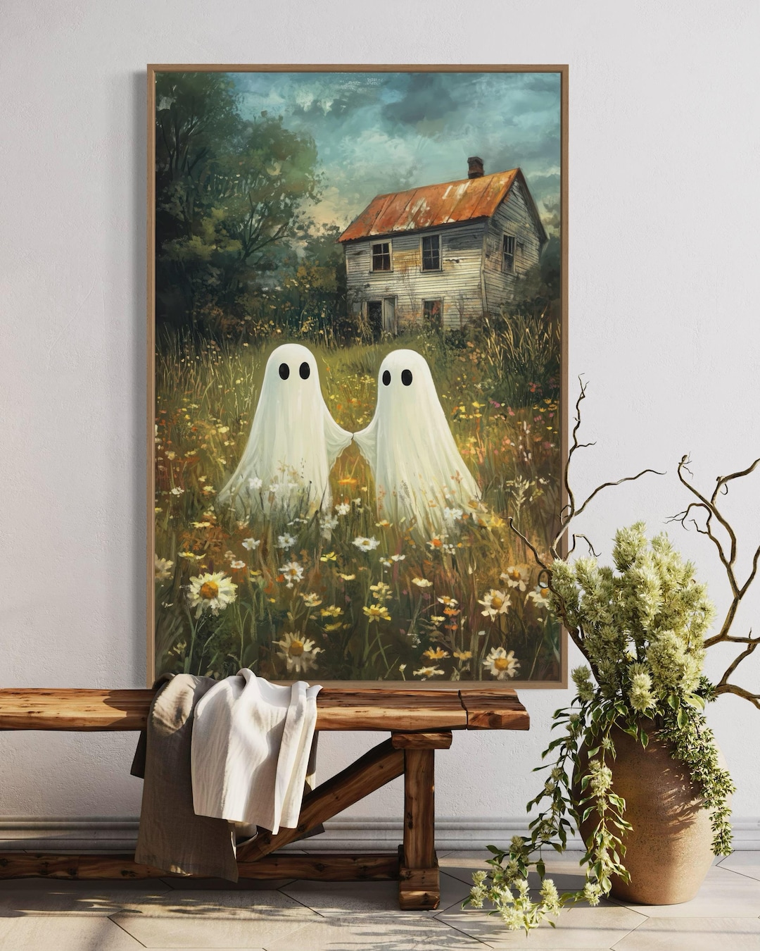 Cute Ghosts in Wildflower Field - Spooky Halloween Art Print for Cozy ...