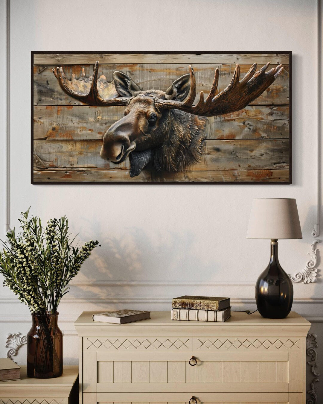 Rustic Moose Elegance - Panoramic Moose Decor Print for Above Bed and ...