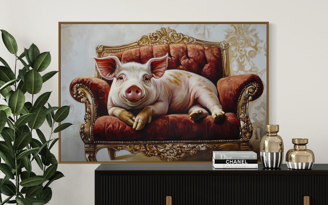 Royal Pig on Velvet Throne – Funny Farmhouse Animal Art Print ...