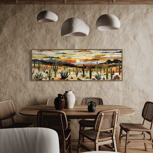 Boho Desert Sunset - Panoramic Cactus Landscape Print, Colorful Boho ...